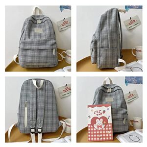 AONUOWE Light Academia Aesthetic Backpack Plaid Preppy Backpack Teen Girls Back to School Supplies Checkered Bookbags (Sage Green)