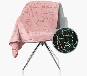 constellation blanket glow in the dark | multiple sizes | all zodiac horoscope signs | gift for solar, star, astronomy, astrology & astronaut lovers | men, women, teen, boys & girls (pink 60x50in)