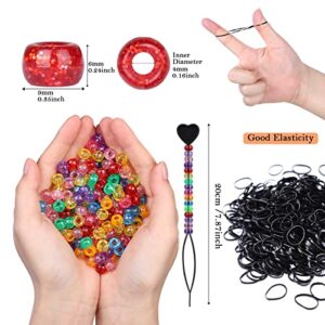 1602pcs Beads for Hair Braids Kit Including 600pcs 9x6mm Glitter Pony Beads, 1000pcs Elastic Rubber Bands, and 2pcs Quick Beaders for Kids Hair Braids (Glitter)