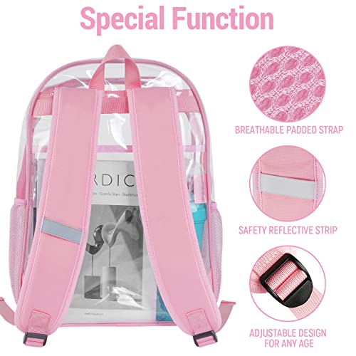 Mancro Clear Backpack for Girls, TPU Transparent Bookbag Heavy Duty See Through School Bag with 14 Inches Laptop Compartment, See Through School Backpack, Pink