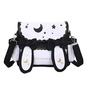 jqwygb japanese school bag kawaii backpack aesthetic with cute bow tie ear, womens girls moon star printed ita bag shoulder messenger bag for school (black)