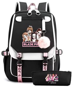 bebbee unisex bangtan boys lisa rose jisoo jennie kawaii laptop backpack middle school students bookbag outdoor daypack for girls boys school (f)