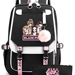 BEBBEE Unisex Bangtan boys Lisa Rose JISOO Jennie Kawaii Laptop Backpack Middle School Students Bookbag Outdoor Daypack for Girls Boys School (F)