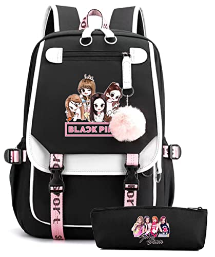 BEBBEE Unisex Bangtan boys Lisa Rose JISOO Jennie Kawaii Laptop Backpack Middle School Students Bookbag Outdoor Daypack for Girls Boys School (F)