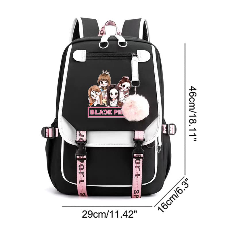 BEBBEE Unisex Bangtan boys Lisa Rose JISOO Jennie Kawaii Laptop Backpack Middle School Students Bookbag Outdoor Daypack for Girls Boys School (F)