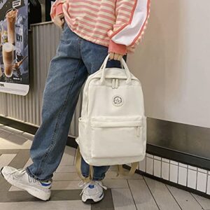 KOWVOWZ large capacity Backpack travel junior high school college students bag men boy girl Satchel kawaii cute harajuku Bookbag (white)