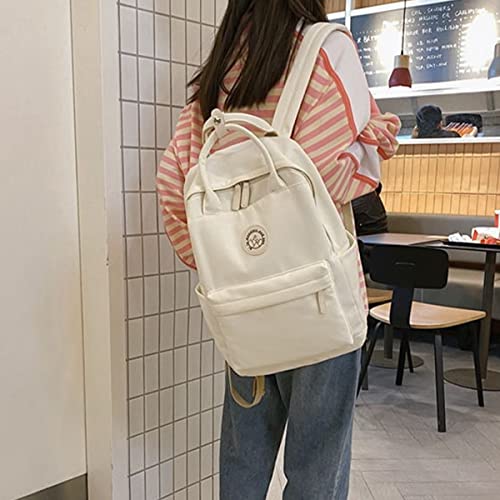 KOWVOWZ large capacity Backpack travel junior high school college students bag men boy girl Satchel kawaii cute harajuku Bookbag (white)