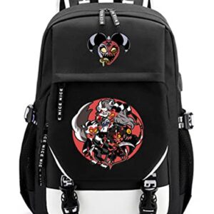 Jupkem Anime Helluva Boss Backpack Bag USB with Charging Port Student School Bag Laptop Cosplay for Boys Girls