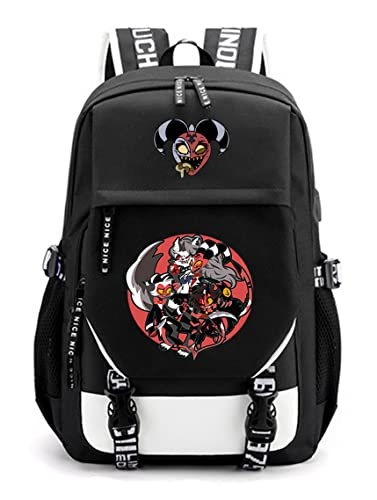 Jupkem Anime Helluva Boss Backpack Bag USB with Charging Port Student School Bag Laptop Cosplay for Boys Girls