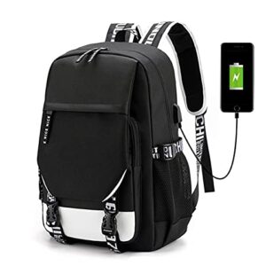 Jupkem Anime Helluva Boss Backpack Bag USB with Charging Port Student School Bag Laptop Cosplay for Boys Girls