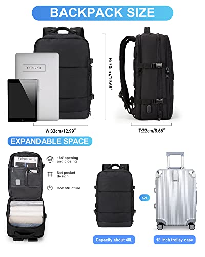 VECAVE Large Carry On Backpack for Women Men,Travel Backpack, Airline Approved Backpack Fit 17 Inch Laptop with USB Charging Port (Black)