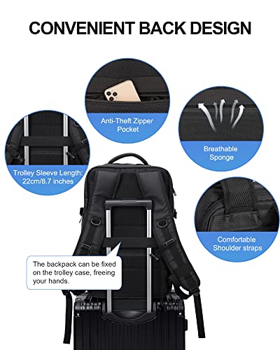 VECAVE Large Carry On Backpack for Women Men,Travel Backpack, Airline Approved Backpack Fit 17 Inch Laptop with USB Charging Port (Black)