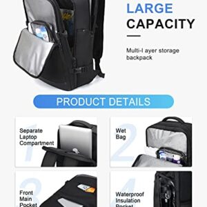 VECAVE Large Carry On Backpack for Women Men,Travel Backpack, Airline Approved Backpack Fit 17 Inch Laptop with USB Charging Port (Black)