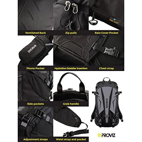 Proviz REFLECT360 Reflective Touring Backpack 20L, Multi-Use Sports Hi Viz Rucksack Bag Hi Visibility, Black