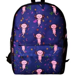 puffology cute axolotl salamander blue school bag, elementary kindergarten bookbag for children, teens, adults, girls, boys, kids backpack travel bags, thanksgiving, christmas, birthday gifts (blue)