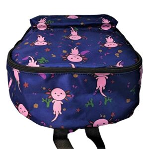 PUFFOLOGY Cute Axolotl Salamander Blue School Bag, elementary kindergarten bookbag for children, teens, adults, girls, boys, kids Backpack Travel Bags, thanksgiving, Christmas, birthday gifts (Blue)