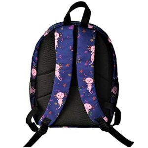 PUFFOLOGY Cute Axolotl Salamander Blue School Bag, elementary kindergarten bookbag for children, teens, adults, girls, boys, kids Backpack Travel Bags, thanksgiving, Christmas, birthday gifts (Blue)