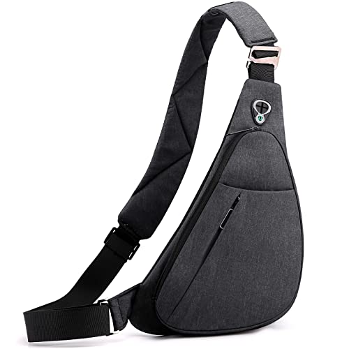 LKEX Crossbody Bag Anti-Theft Lightweight Casual Shoulder Backpack Sling Chest Bag Belt Rucksack for Travel Bicycle Sport（Dark Grey Right Hand）