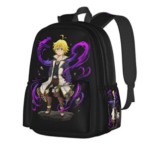 seven deadly sins backpack boys girls bookbags big student laptop backpacks outdoor travel backpack, black