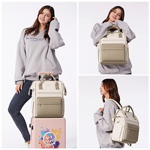 LOVEVOOK Laptop Backpack Purse for Women Waterproof Teacher Nurse Bag, 17.3 Inch Work Laptop Bag with USB Port, Business Travel Computer Backpack, Large College Bookbag, Beige-Khaki