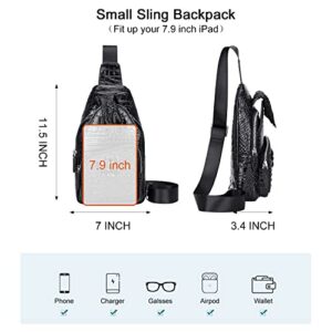 PIJUSHI Crocodile Leather Sling Bag for Men Crossbody Chest Daypack Bag(PE004 Black)