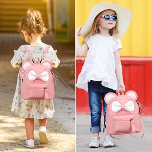 Dksyee Pink Small Cute Backpacks for Girls Bowknot Leather Cartoon Mouse Ears Mini Travel Backpack Convertible Shoulder Daypack…