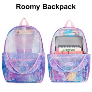 CAMTOP Mesh Backpack for Kids Girls Semi-Transparent See Through Sturdy School Bookbag Casual Daypack for Beach Swim Work Gym (Tie Dye Purple)