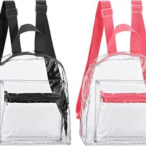 Zhehao 2 Pcs Clear Mini Backpacks Plastic Transparent Backpacks PVC Backpack for Kids, School, Concert, Beach, Stadium, Travel (Black, Pink)