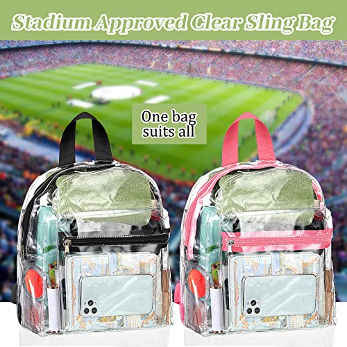 Zhehao 2 Pcs Clear Mini Backpacks Plastic Transparent Backpacks PVC Backpack for Kids, School, Concert, Beach, Stadium, Travel (Black, Pink)