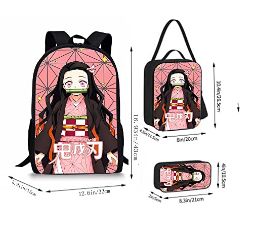 GERE Anime Backpacks Set,Cartoon Laptop Backpacks Teens Backpack Travel Bags Pencil Case Lunch Box (pink) (b3)