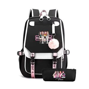 bebbee unisex bangtan boys lisa rose jisoo jennie kawaii laptop backpack middle school students bookbag outdoor daypack for girls boys school (c)