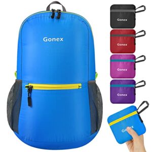 gonex ultra lightweight packable backpack daypack handy foldable camping outdoor travel cycling backpacking(blue)