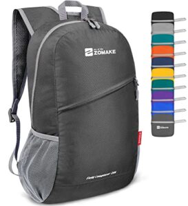 zomake 20l packable backpack:lightweight hiking backpacks – foldable water resistant back pack packable small travel day pack for camping outdoor hiking (medium grey)