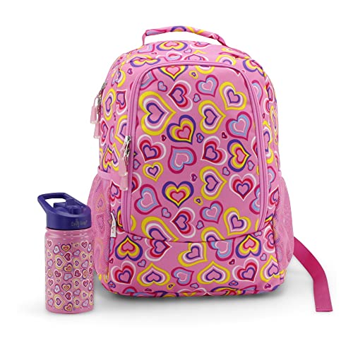 16 Inch Girl Girls School Travel Back Pack Bookbag Gift Set (Mom's Choice Award Winner!) | Features Padded Back and Adjustable Straps | Includes Spiral Notebook and 2 Pencils! (Playful Hearts)