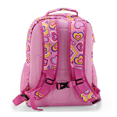 16 Inch Girl Girls School Travel Back Pack Bookbag Gift Set (Mom's Choice Award Winner!) | Features Padded Back and Adjustable Straps | Includes Spiral Notebook and 2 Pencils! (Playful Hearts)