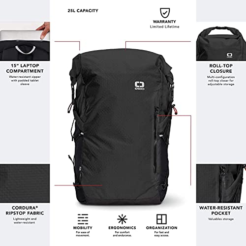 OGIO FUSE Lightweight Backpack (25 Liter, Black, Roll Top)