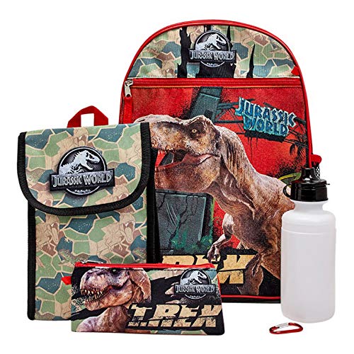 Jurassic World Boys 5 piece Backpack and Snack Bag Set