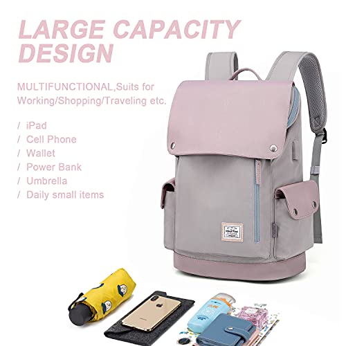 WindTook Backpack for Women Teens Girls School College Book Bag Travel Work Daypack Laptop Computer Bag with USB Charging Port Suits 15 Inch Notebook,mauve