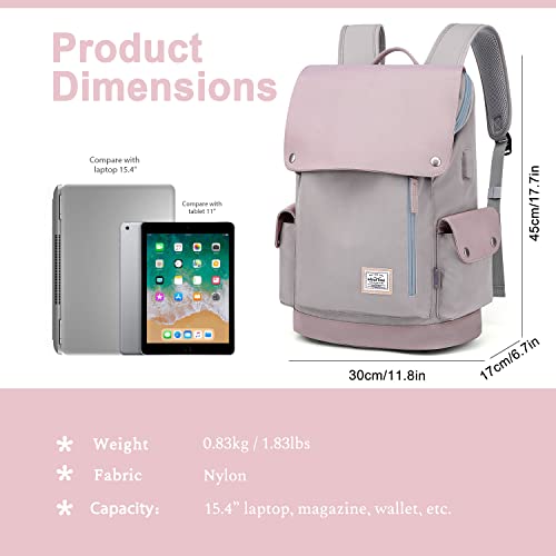 WindTook Backpack for Women Teens Girls School College Book Bag Travel Work Daypack Laptop Computer Bag with USB Charging Port Suits 15 Inch Notebook,mauve