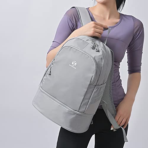 Women Sports Backpack Gym Bag with Shoe Compartment Wet Pocket Travel Backpacks Lightweight Water Resistant Workout Bag (9270-Grey)