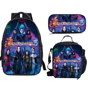 de.scen.dants 3 backpacks bookbag with lunch bag pencil case teens travel daypack sets boy girls, black