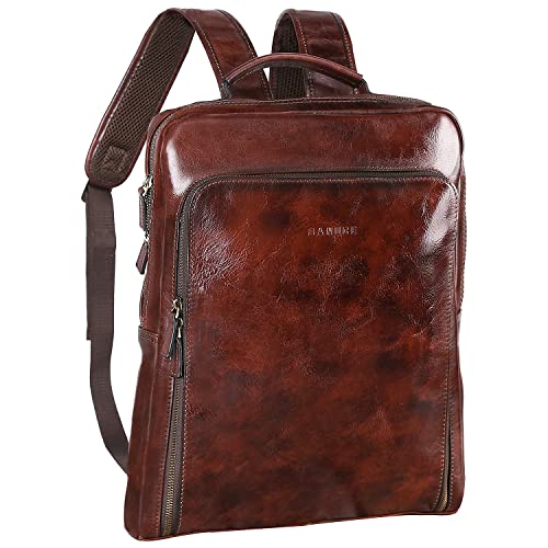 Banuce Vintage Full Grain Italian Leather Backpack for Men Travel Laptop Backpack Work Bag with Luggage Strap Brown