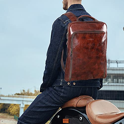 Banuce Vintage Full Grain Italian Leather Backpack for Men Travel Laptop Backpack Work Bag with Luggage Strap Brown