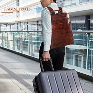 Banuce Vintage Full Grain Italian Leather Backpack for Men Travel Laptop Backpack Work Bag with Luggage Strap Brown