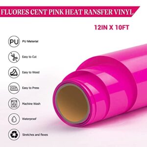 HTVRONT HTV Vinyl Pink Heat Transfer Vinyl Roll - 12in x10ft PU Vinyl HTV Iron on Vinyl Easy to Cut & Weed for Heat Vinyl Design (Hot Pink)