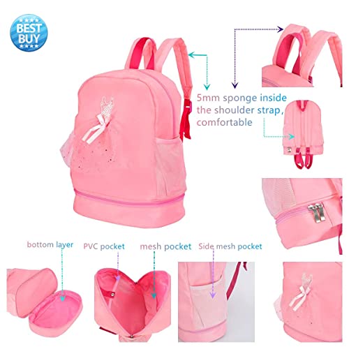 WUHBJJXY,20L, PREMIUM, MULTIFUNCTIONAL,DURABLE,Large Sized PINK KID Dance bag with Shoe Compartment and Wet and Dry separation features,Ballet bag,Dance backpack