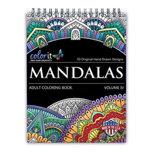 colorit mandalas to color volume iv coloring book for adults relaxation, 50 single-sided designs, thick smooth paper, spiral binding, usa printed, lay flat hardback book covers, ink blotter paper