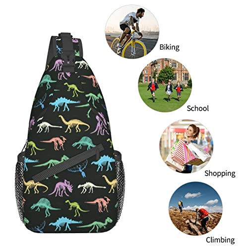 FBCAL Cute Dinosaurs Sling Bag Crossbody Backpack, Multipurpose Dino Sling Backpack Hiking Daypack Chest Bag