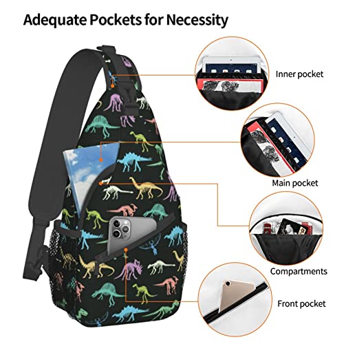 FBCAL Cute Dinosaurs Sling Bag Crossbody Backpack, Multipurpose Dino Sling Backpack Hiking Daypack Chest Bag