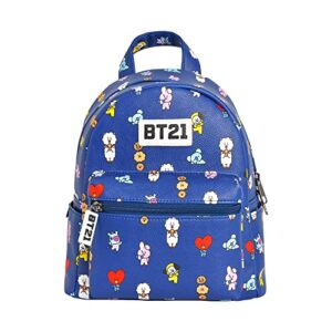 concept one bt21 line friends mini backpack, small travel bag for men and women, blue